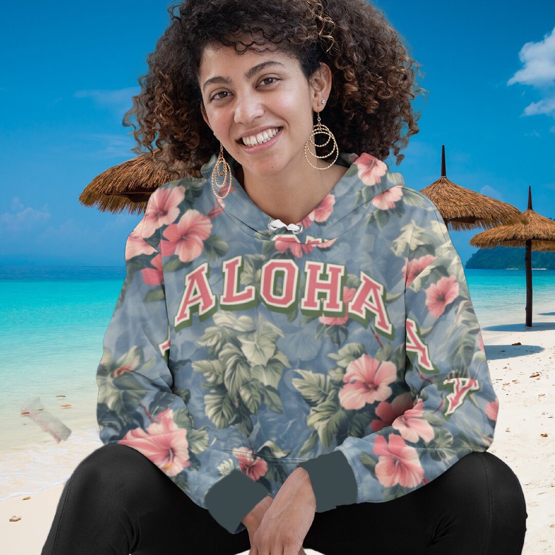 Aloha Hoodie Hibiscus All Over Print T-shirt, Floral Tee, Hawaiian ...