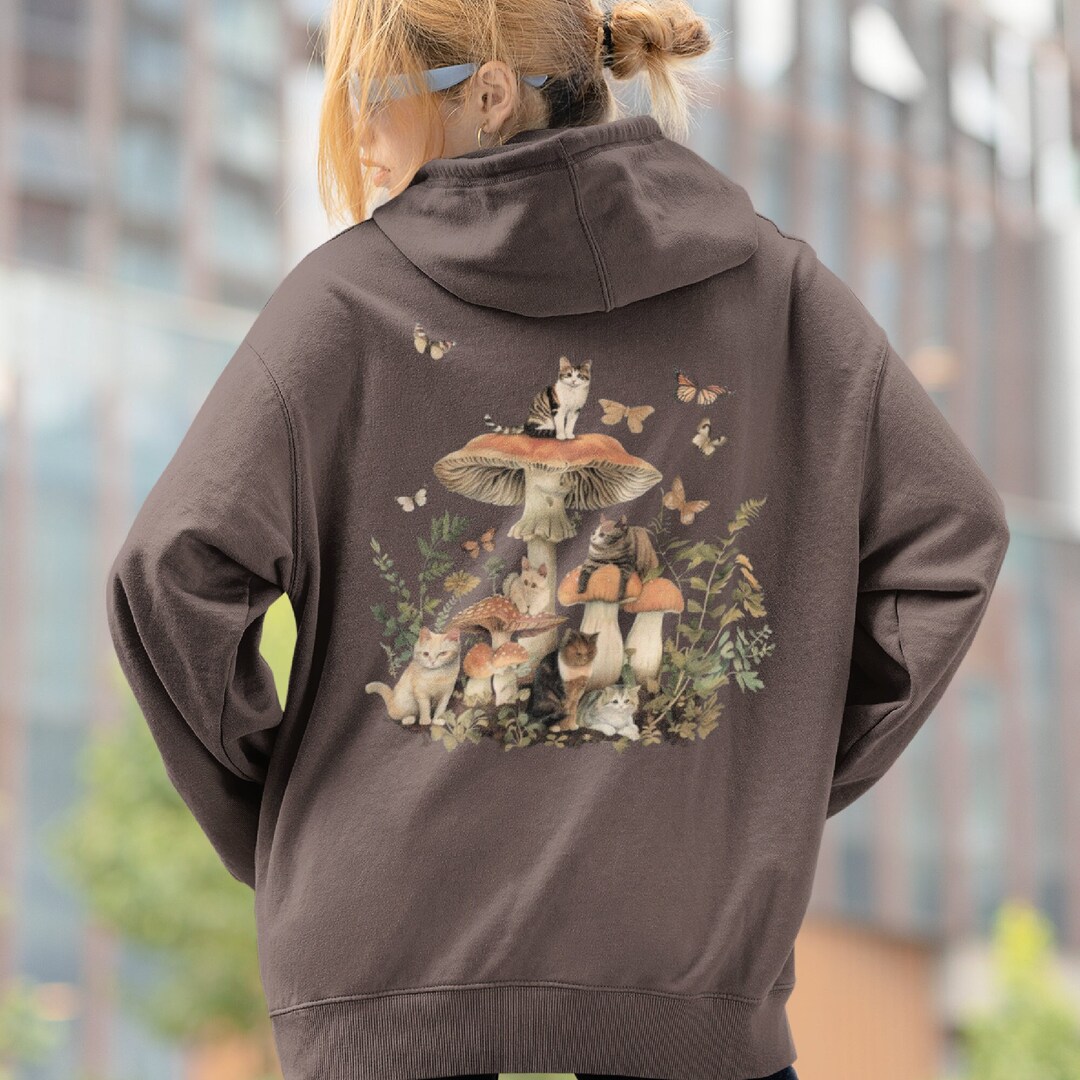 Cottagecore Mushroom Cats Hoodie: Goblincore Forest Fungi Sweater - Etsy