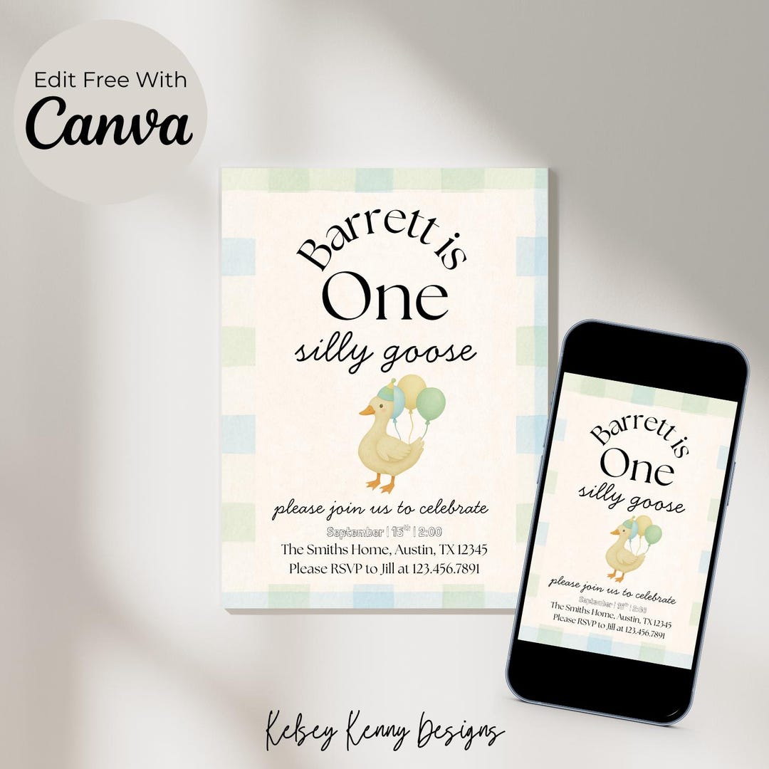 Editable Silly Goose First Birthday Invitation | Boy's 1st Birthday ...