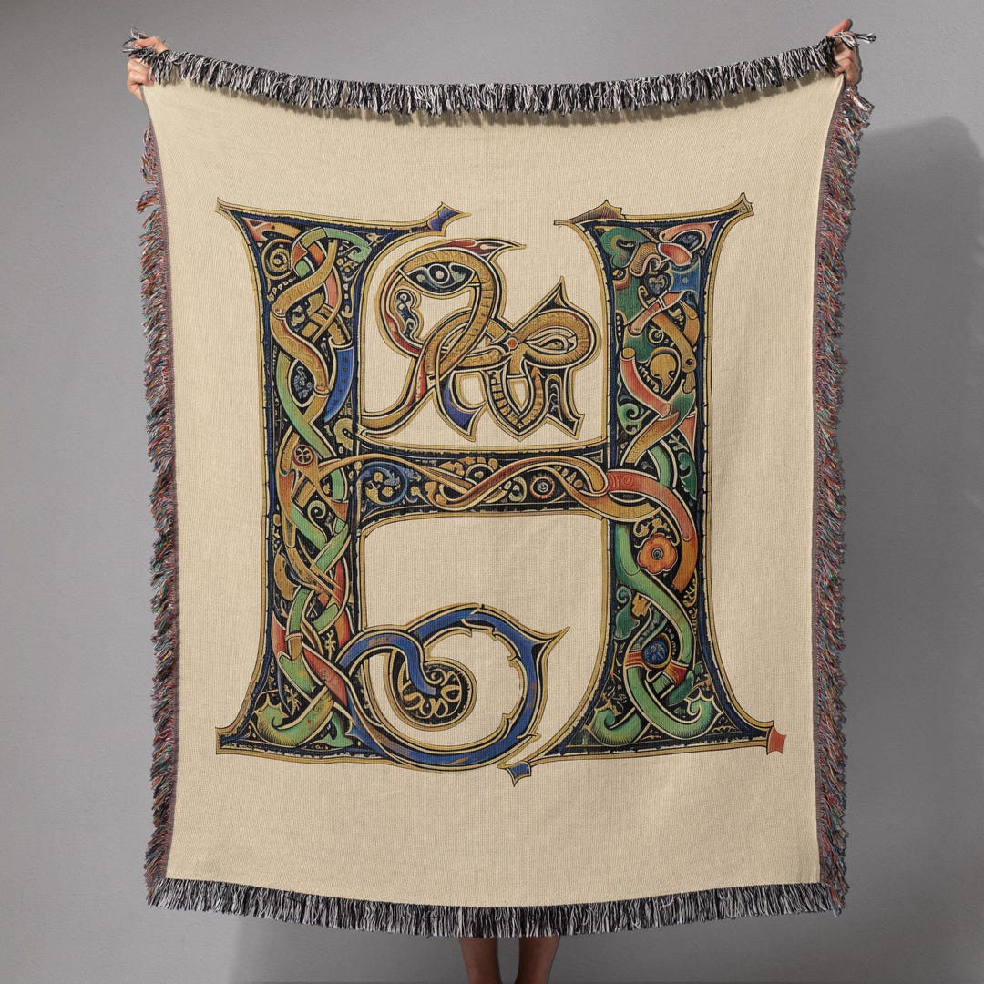 Heraldic Medieval Letter H Tapestry Blanket – Illuminated Blackletter ...