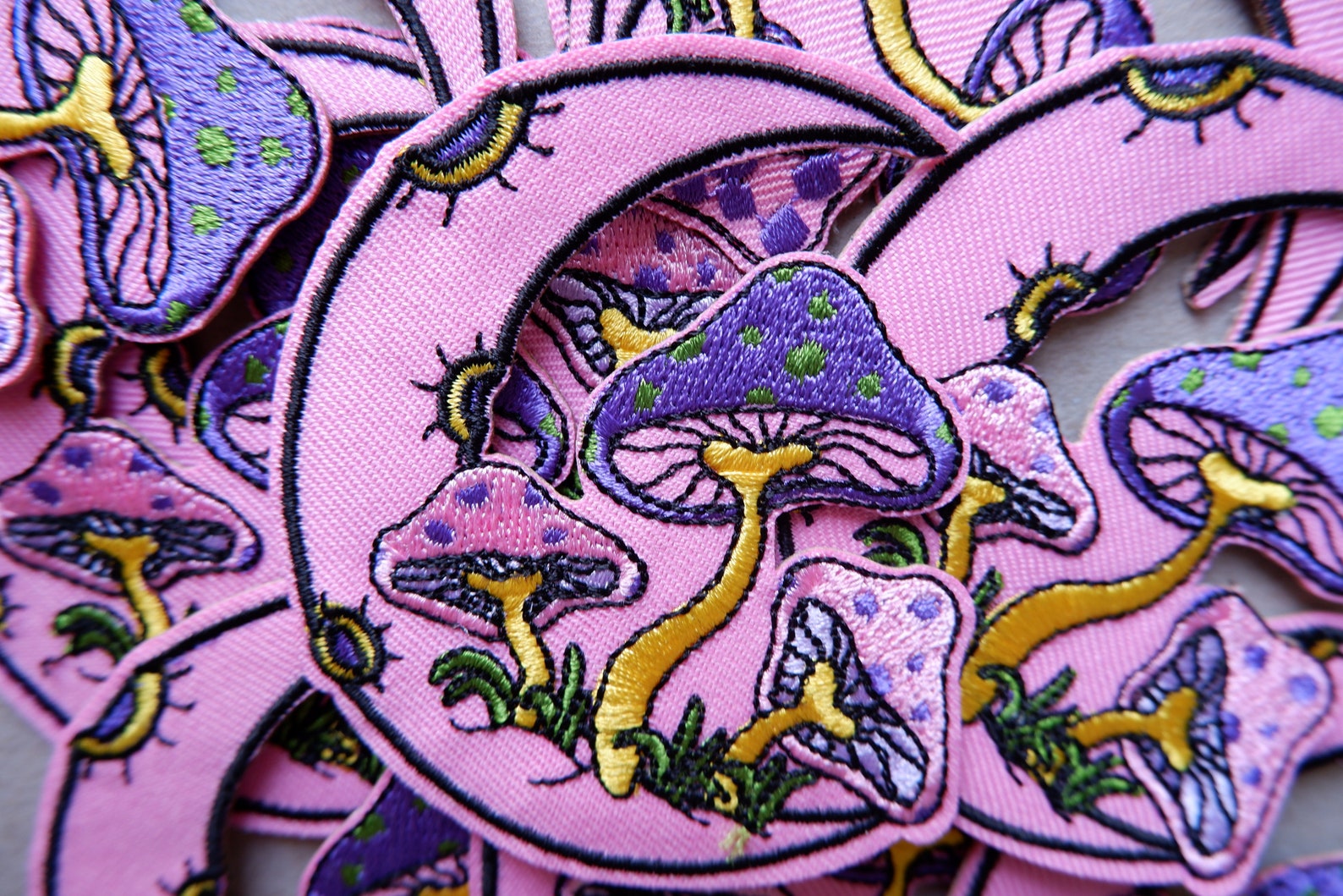 Pink Fairy Toadstool Patch Enchanted Mushroom Moon Pink Iron on Applique Unique Sewing Gift ...