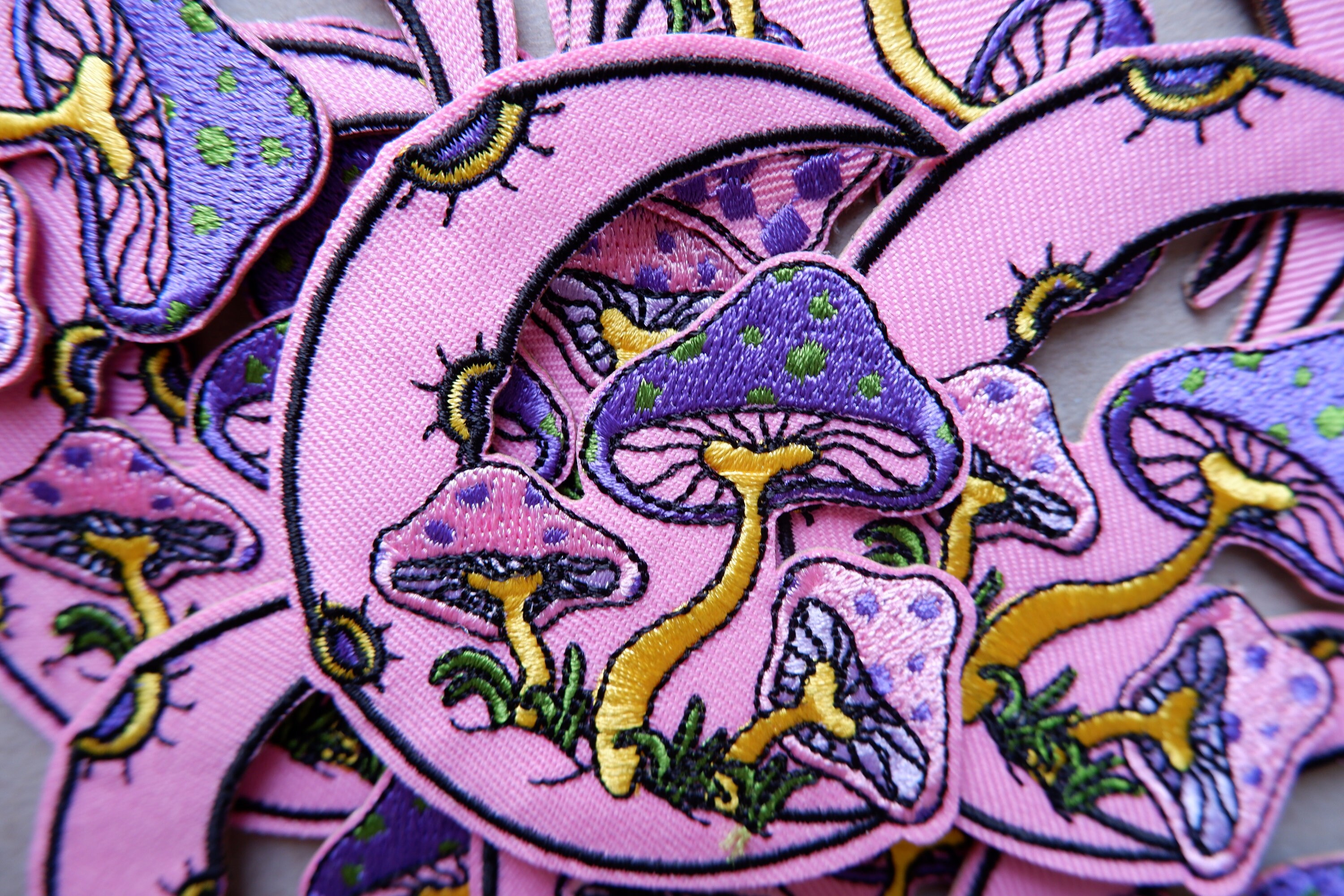 Pink Fairy Toadstool Patch Enchanted Mushroom Moon Pink Iron on Applique Unique Sewing Gift ...