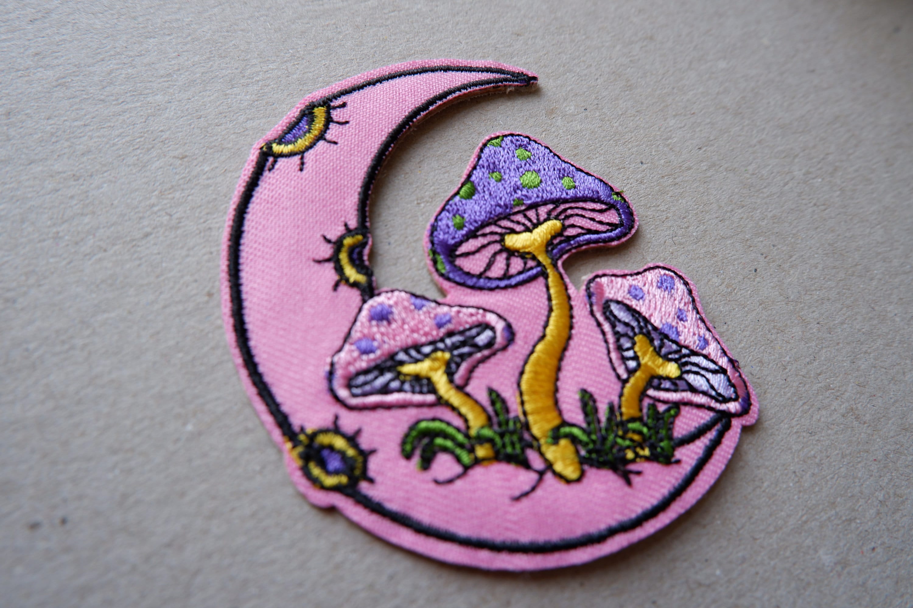 Pink Fairy Toadstool Patch Enchanted Mushroom Moon Pink Iron on Applique Unique Sewing Gift ...