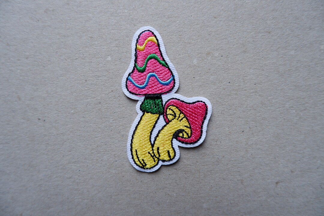 Pink and Yellow Mushroom Iron on Patch Trippy Colourful 1960s Vibes ...