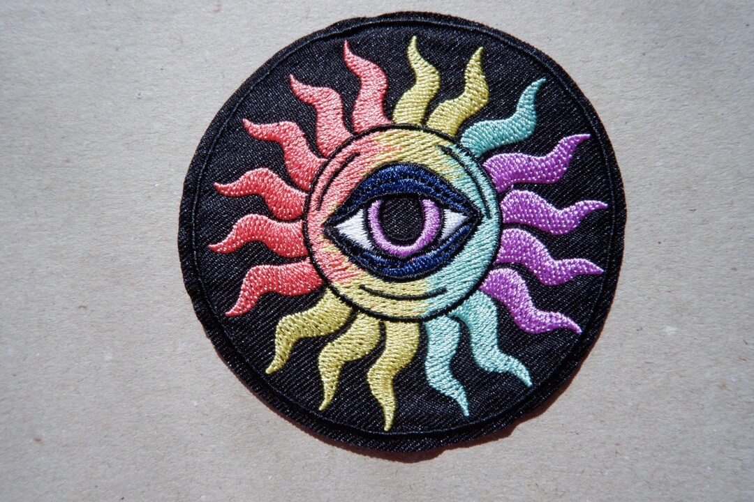 Colourful Sun Embroidered Patch Circle Hippie Trippy Patches for Jacket ...