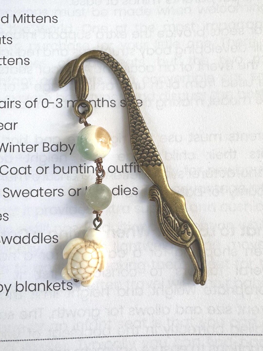 Mermaid Bookmark: Bronze Shell, Gemstone & Turtle Charm - Book Lover ...