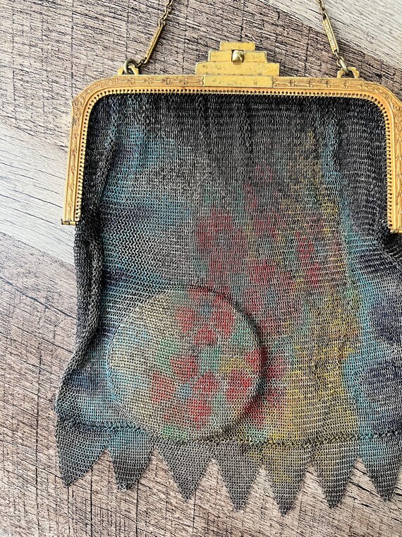 1920's Antique mesh metal flapper bag | with mirror - Gem