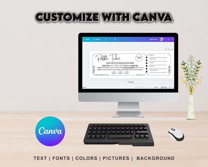 Custom Raffle Ticket, Enter to Win Ticket Template, Numbered Raffle ...