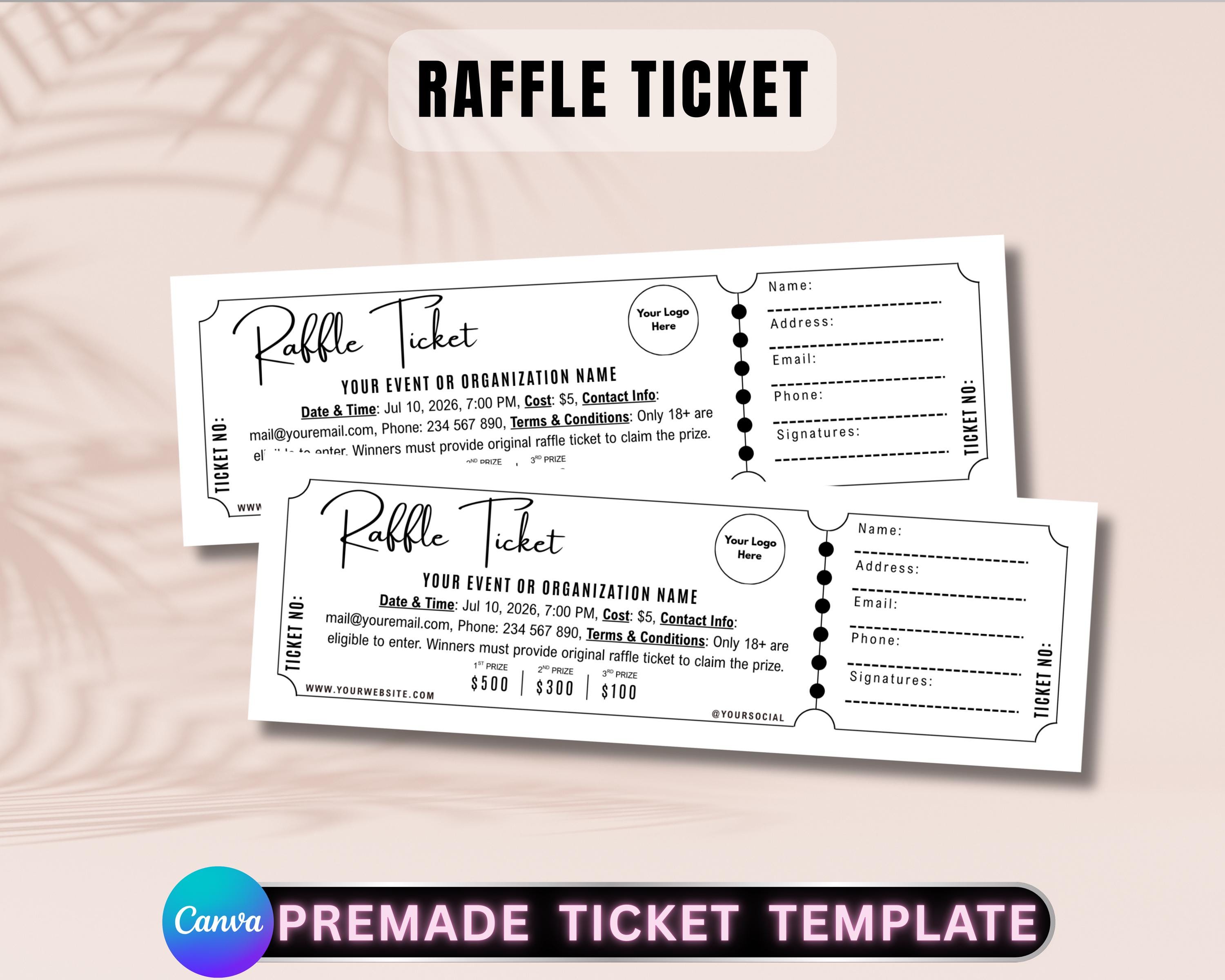 Custom Raffle Ticket, Enter to Win Ticket Template, Numbered Raffle ...