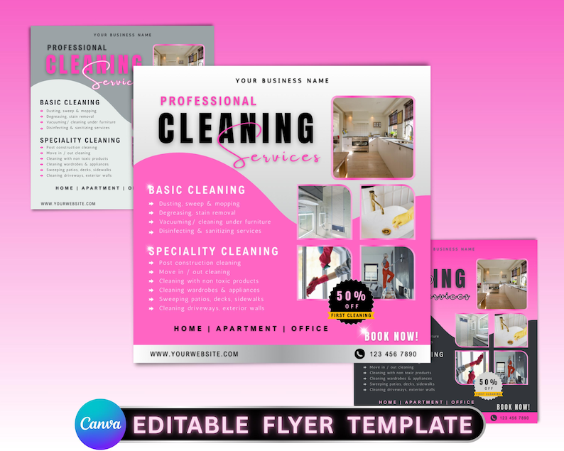 Cleaning Service Flyer Template – Editable Canva Design for Maid Service or Janitorial Business ...
