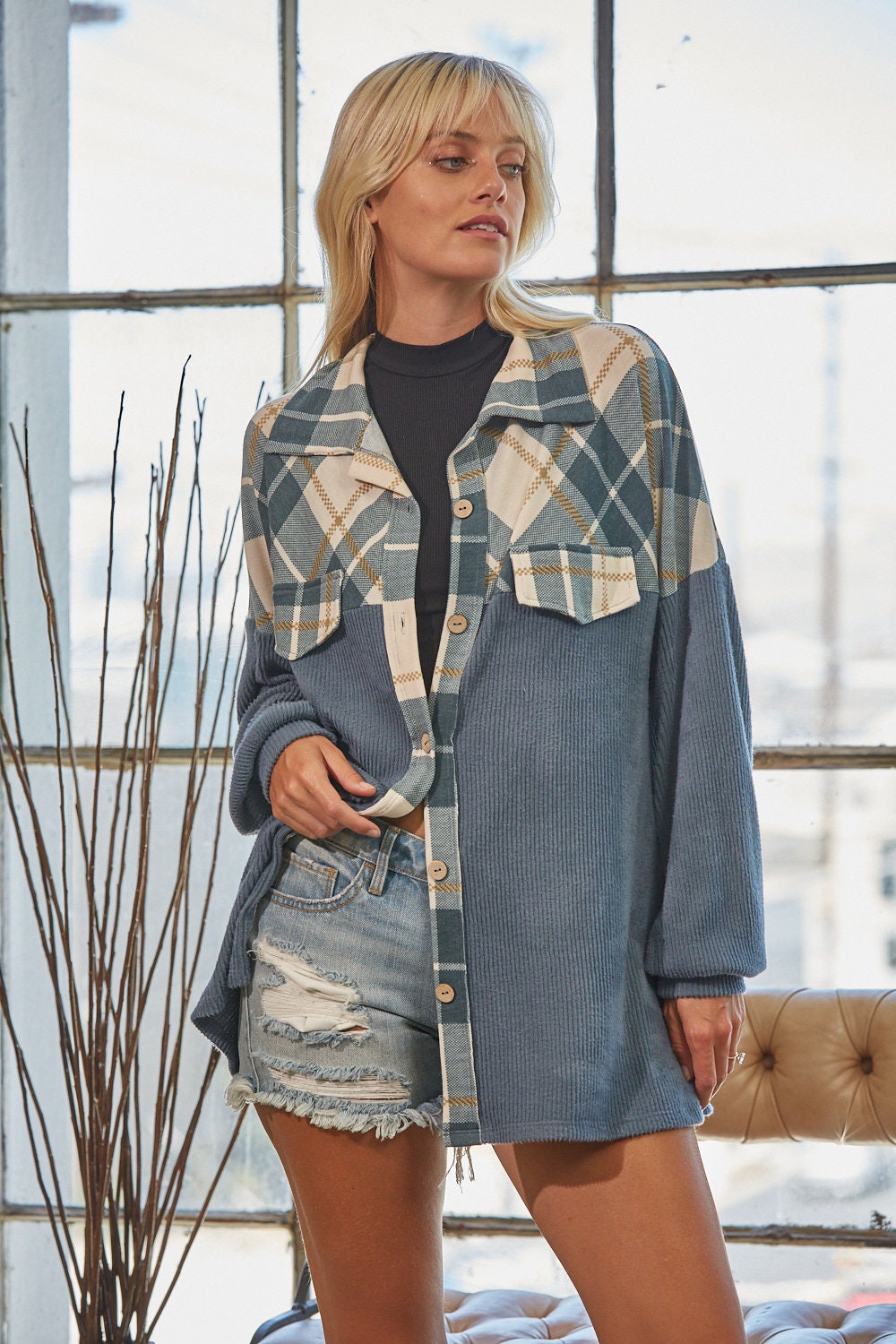 Plaid Elegance: Cashmere Color Block Shacket for Head-turning Style - Etsy