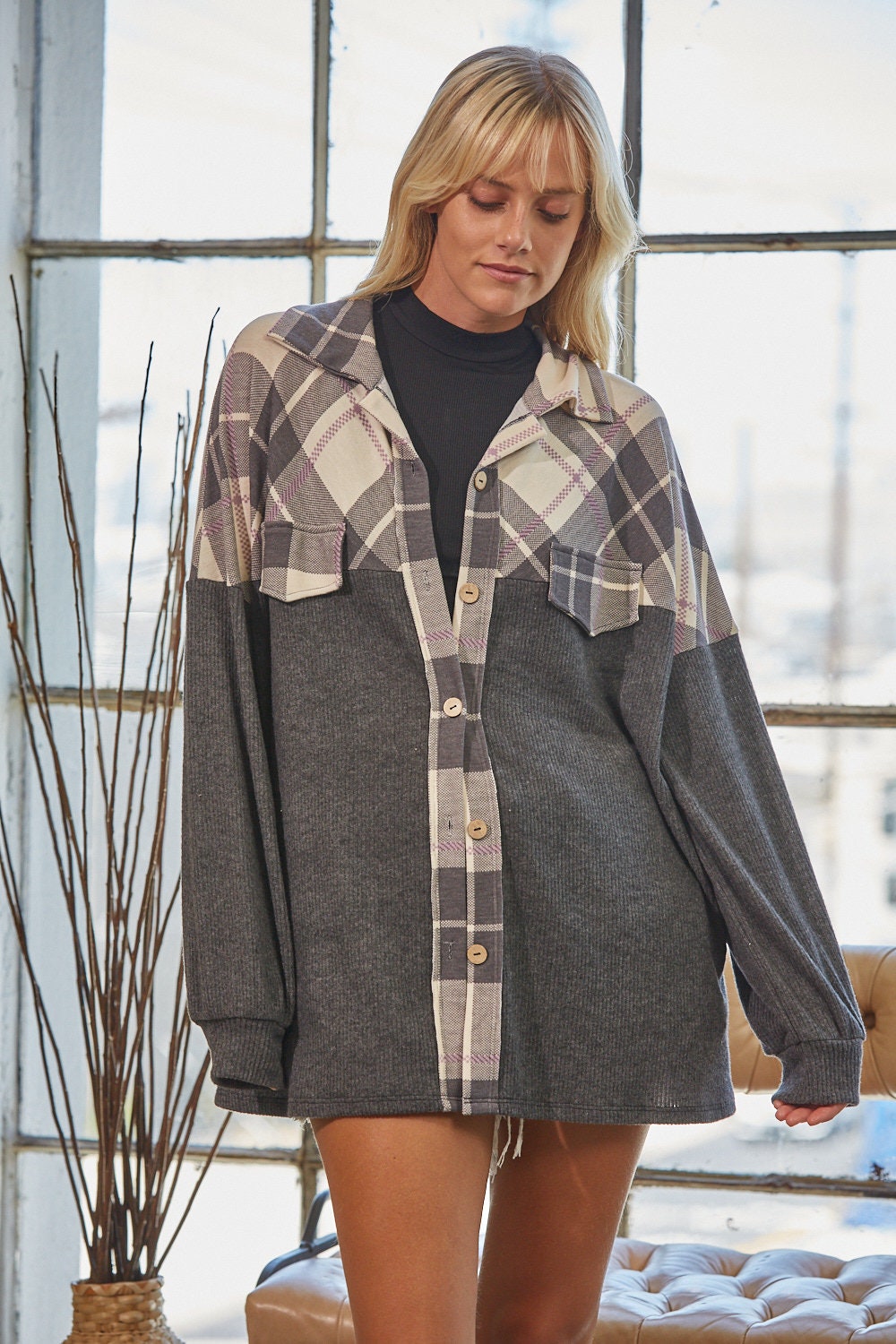 Plaid Elegance: Cashmere Color Block Shacket for Head-turning Style - Etsy