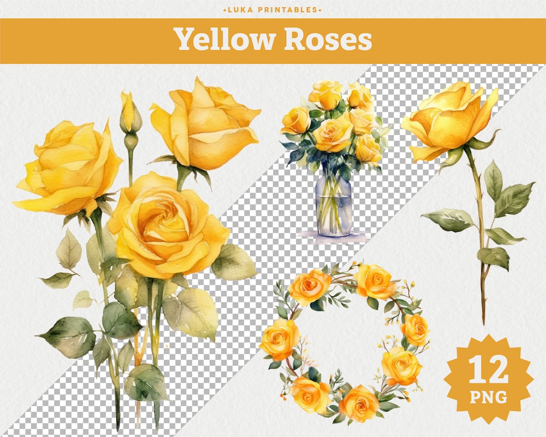 Yellow Roses | Watercolor Clipart | Flower Clipart - Etsy