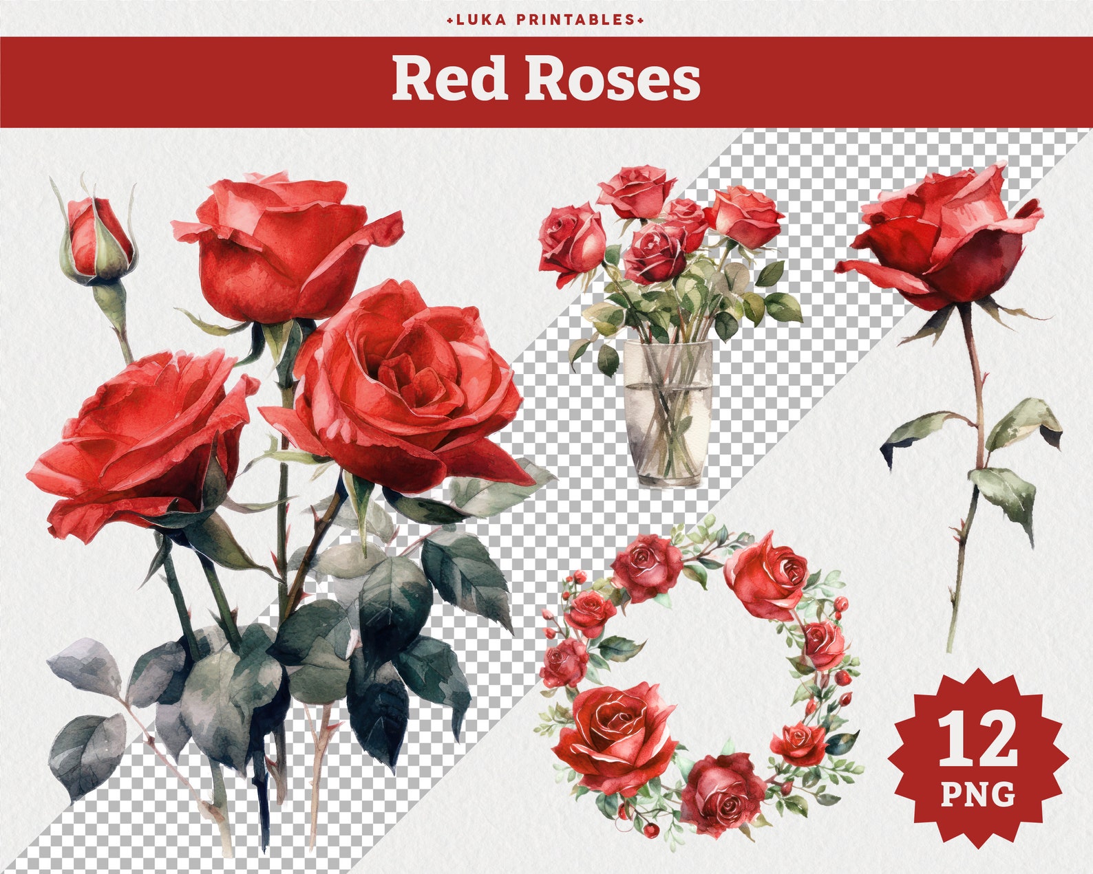 Red Roses | Watercolor Clipart | Flower Clipart - Etsy