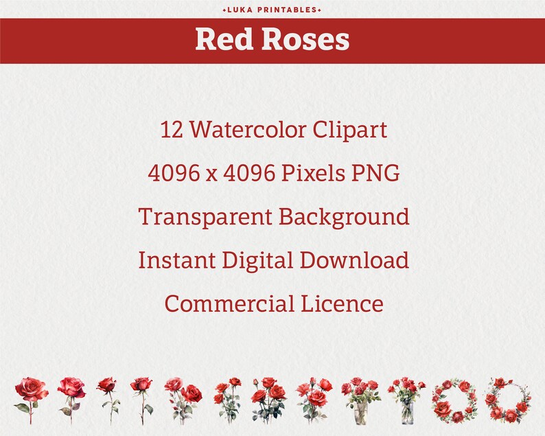 Red Roses | Watercolor Clipart | Flower Clipart - Etsy