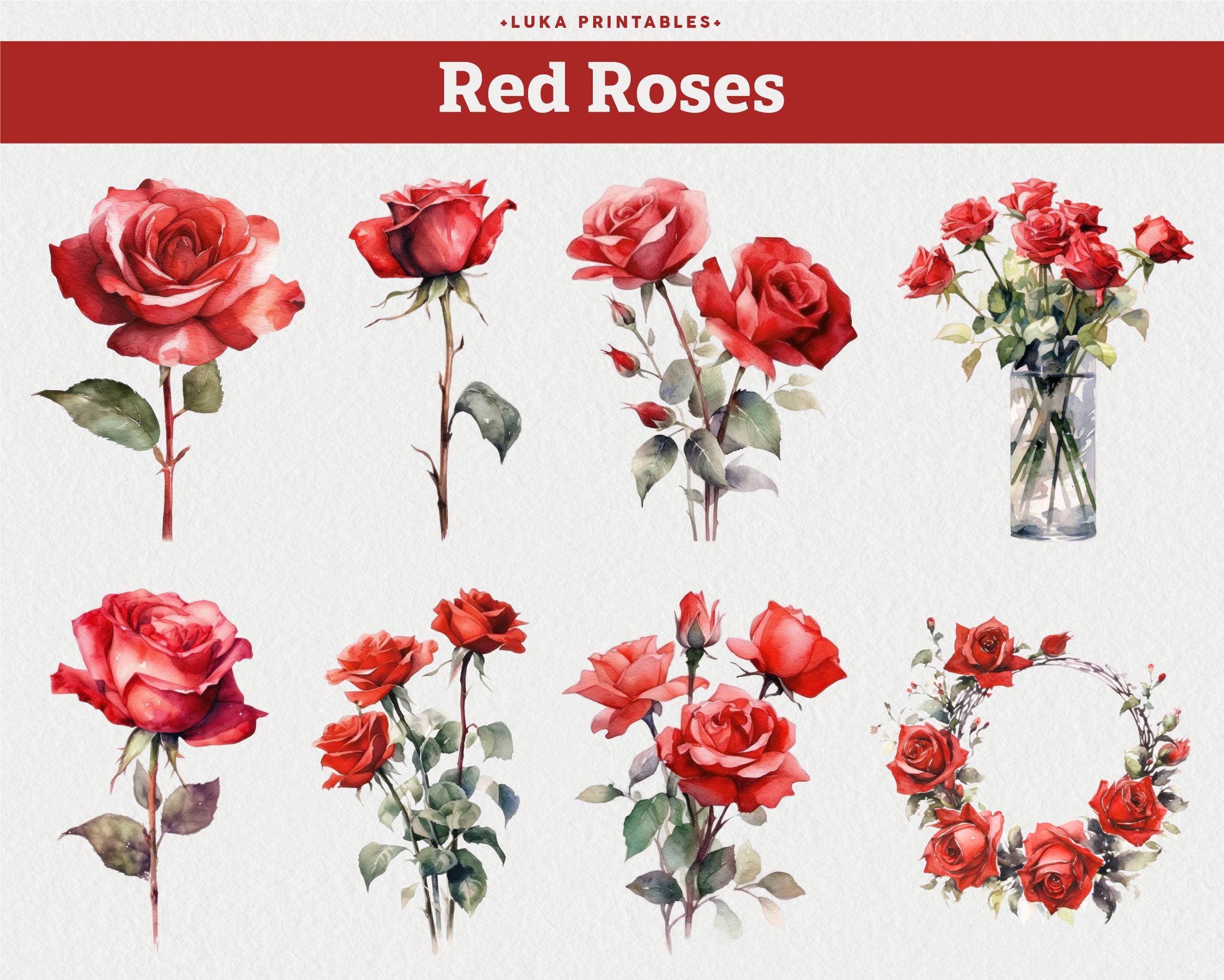 Red Roses | Watercolor Clipart | Flower Clipart - Etsy