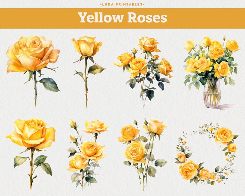 Yellow Roses | Watercolor Clipart | Flower Clipart - Etsy