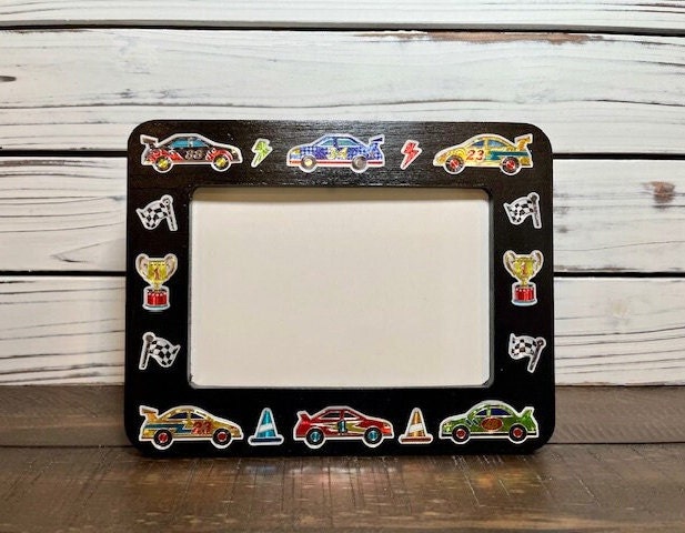 Race Car Wood Photo Frame, Kids' Race Car Picture Frame, 4x6 Race Car ...