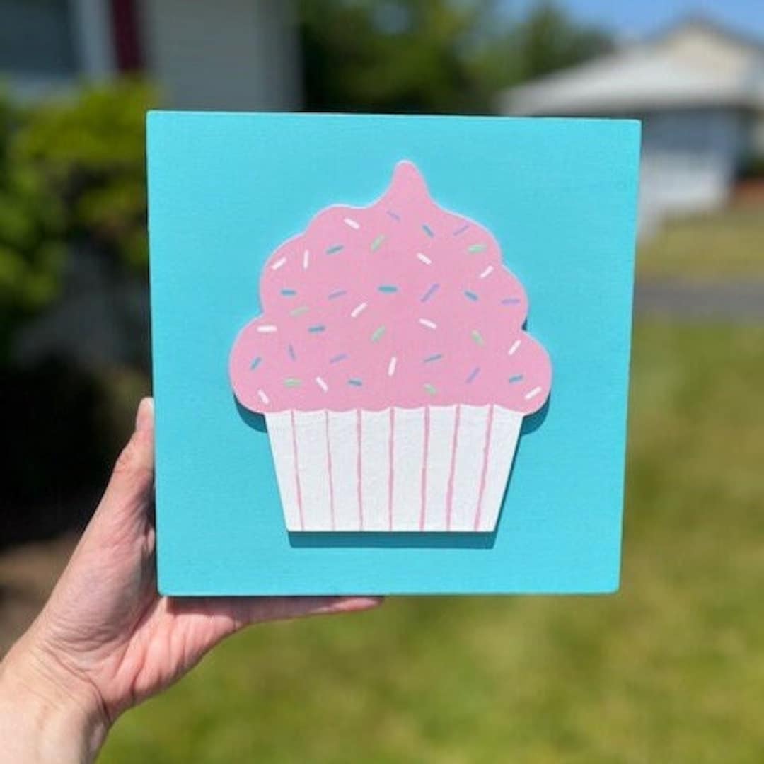Cupcake Decor, 8"x8" Wood Cupcake Sign, Kids' Cupcake Sign, Cupcake ...