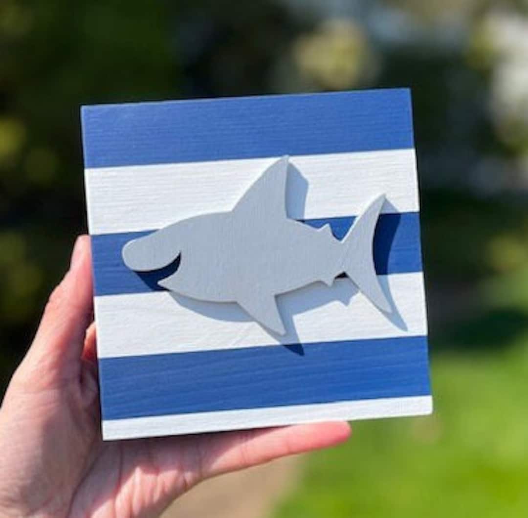 Grey Shark Home Decor, Shark Wood Block Shelf Sitter, Grey Shark, Kids ...
