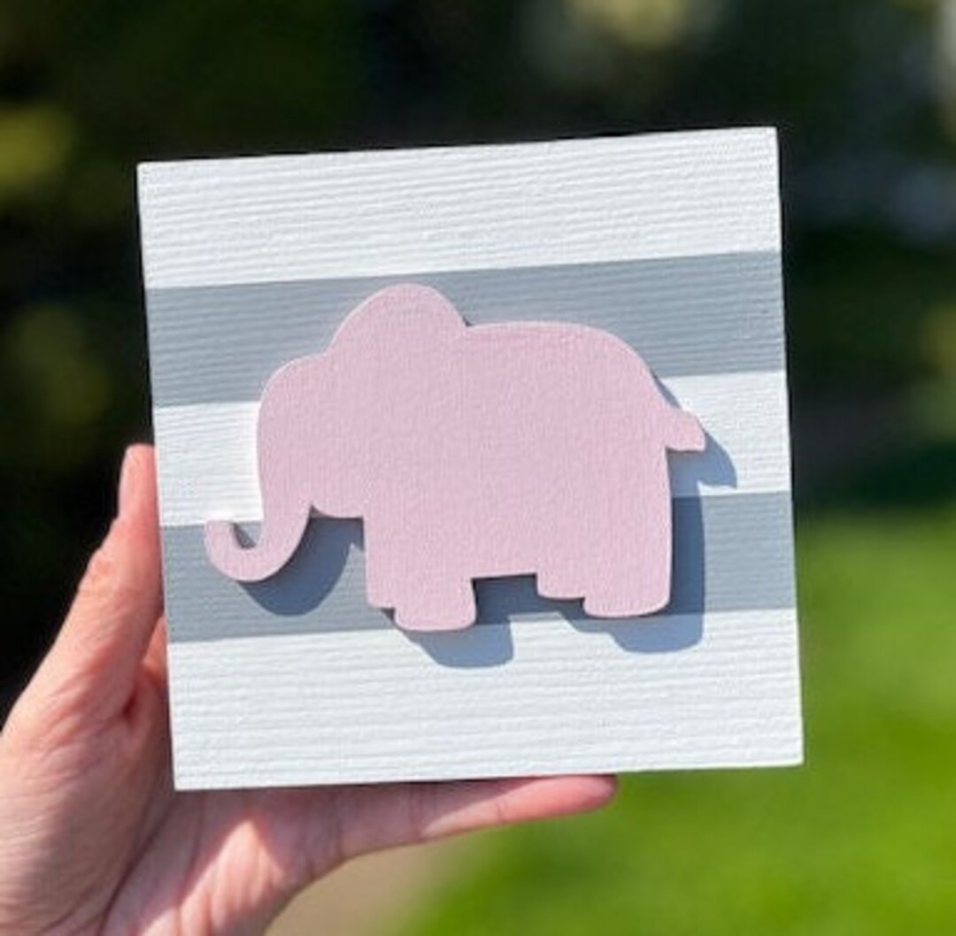 Pink Elephant Decor, Elephant Wood Block Shelf Sitter, Pink Elephant ...