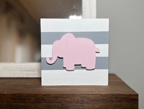 Pink Elephant Decor, Elephant Wood Block Shelf Sitter, Pink Elephant ...