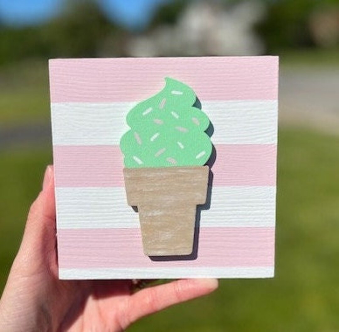 Ice Cream Decor, Ice Cream Cone Picture, Ice Cream Wood Block Shelf ...