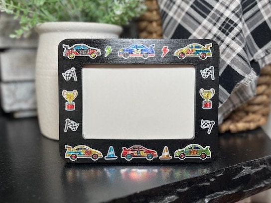 Race Car Wood Photo Frame, Kids' Race Car Picture Frame, 4x6 Race Car ...