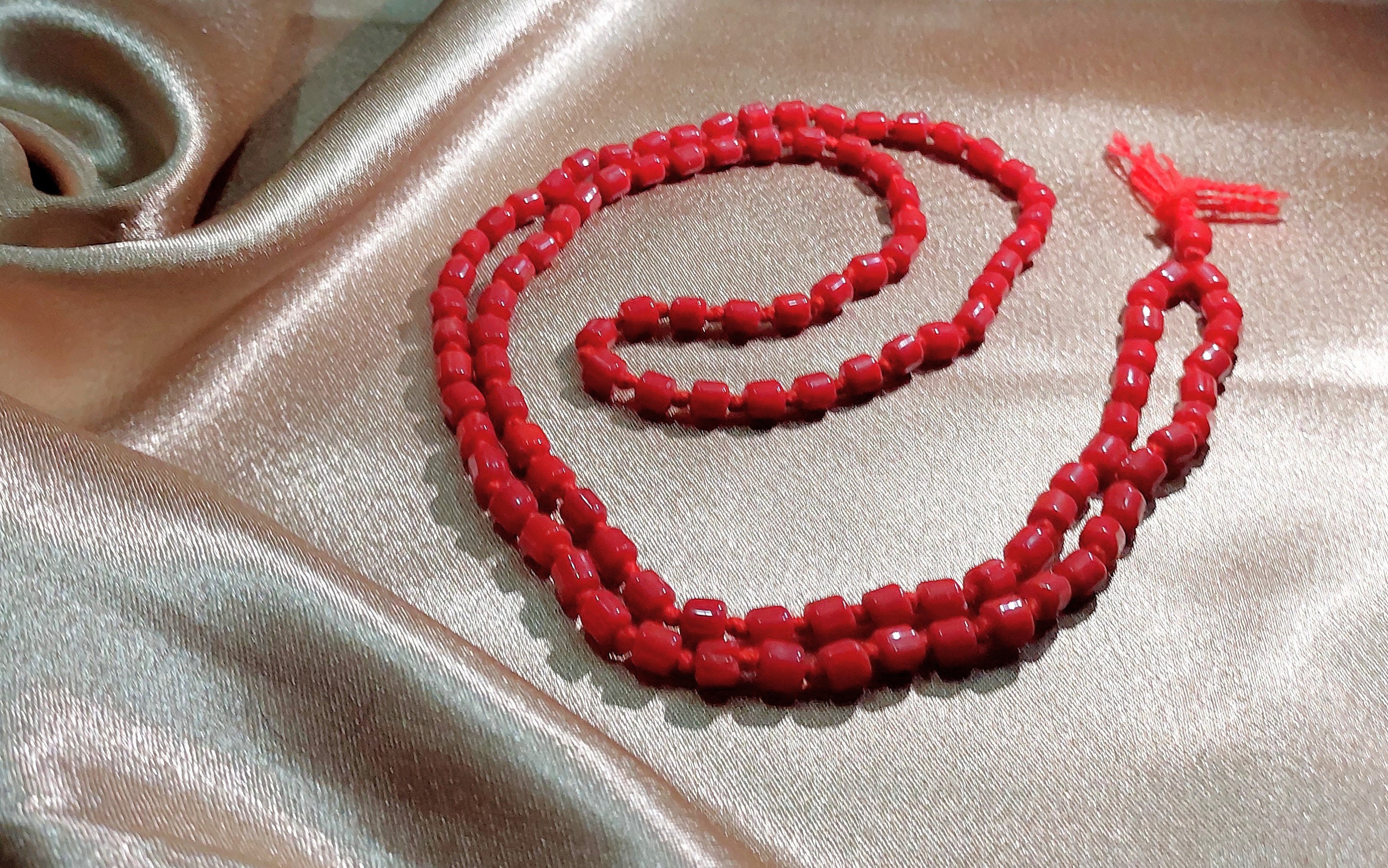Lal Munga Mala red Coral Rosary 108 Beads Hand Knotted Mala - Etsy