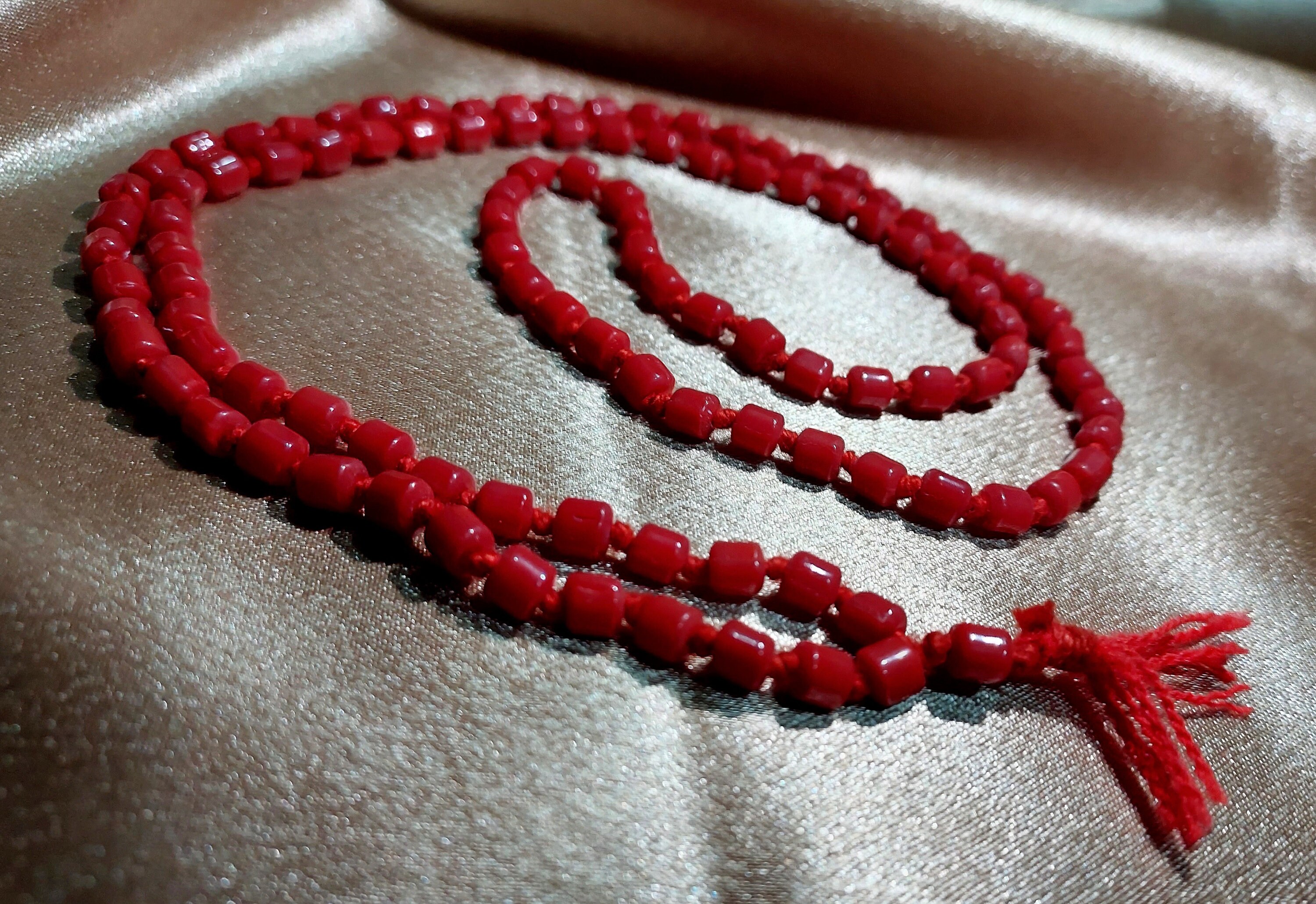 Lal Munga Mala red Coral Rosary 108 Beads Hand Knotted Mala - Etsy