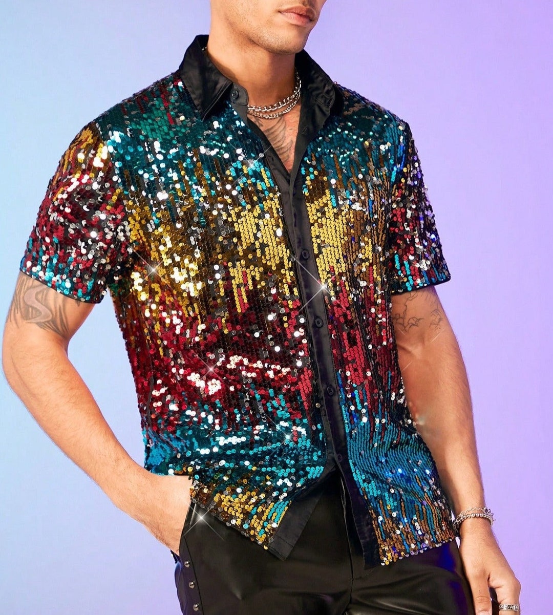 Shimmer Men Sequin Shirt Party Shirt - Etsy UK