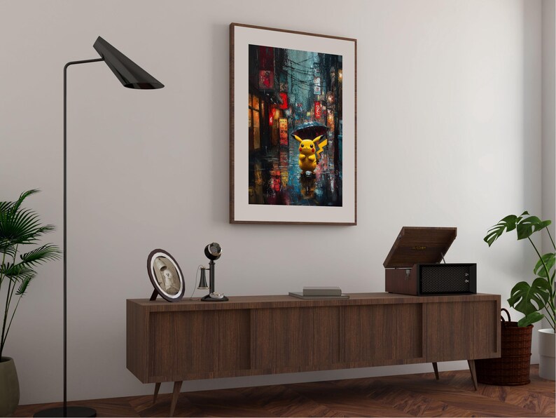 Pikachu at Night – Rainy Tokyo Street Art – Digital Download – Oil ...