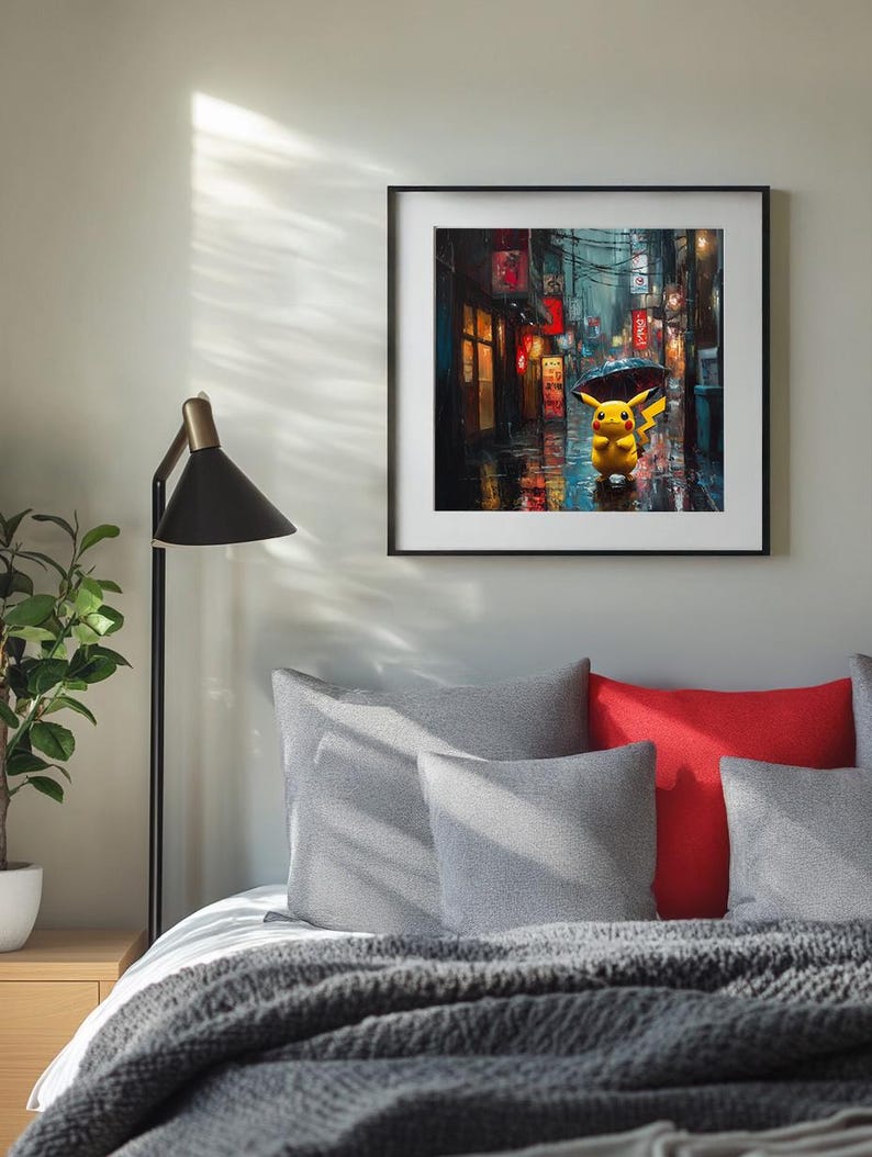Pikachu at Night – Rainy Tokyo Street Art – Digital Download – Oil ...