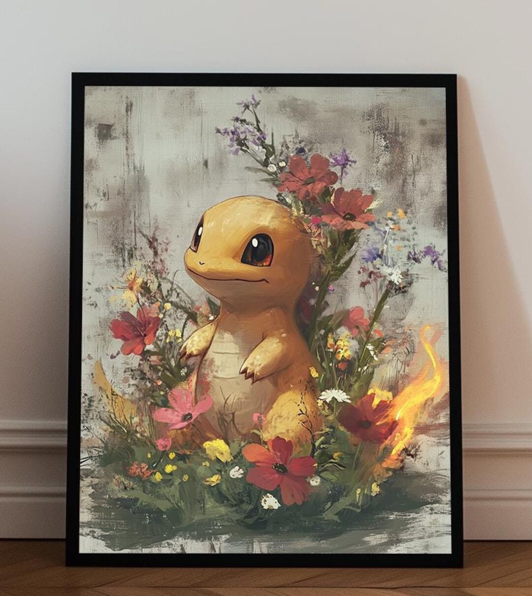 Charmander Floral Oil Painting - Printable Wall Art in High Resolution ...