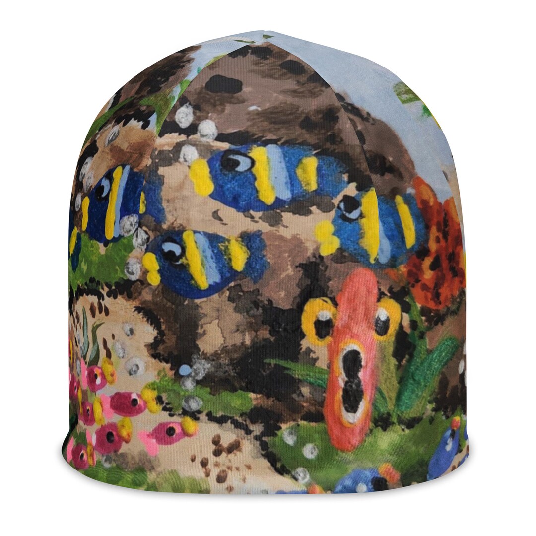 Ocean View Beanie: Hand-painted Fish Design - Etsy