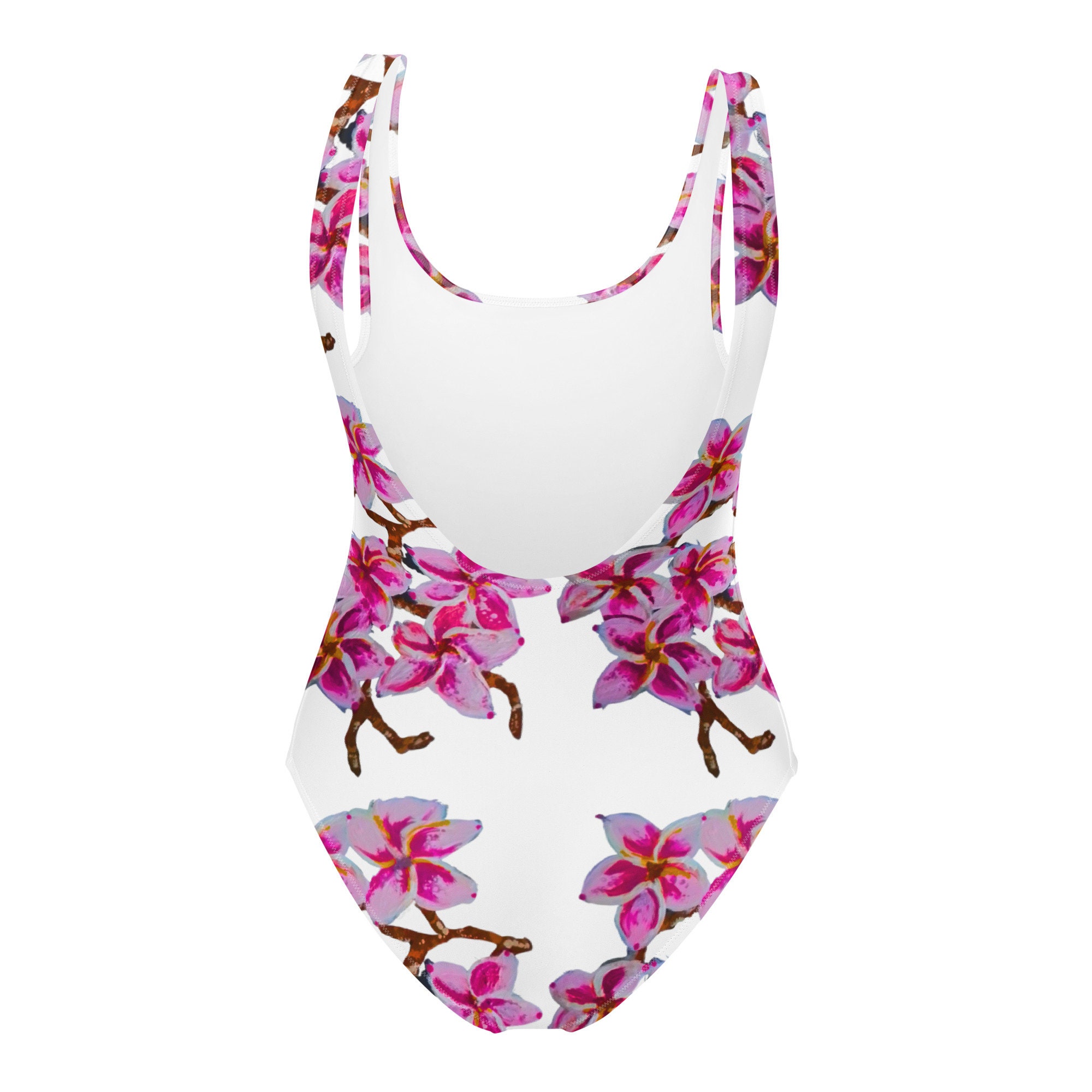 Cherry Blossom One-piece Swimsuit, Sexy Botanical Bathing Suit, Floral Beach Ladies Swimwear ...