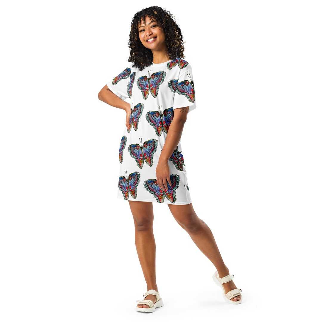 Monarch Butterfly Spring Outfit, Colorful Casual T-shirt Dress ...
