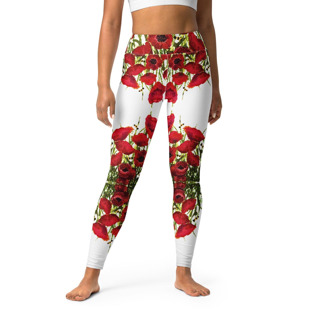 Red Poppies Yoga Leggings,fitness Leggings,workout Pants,floral ...