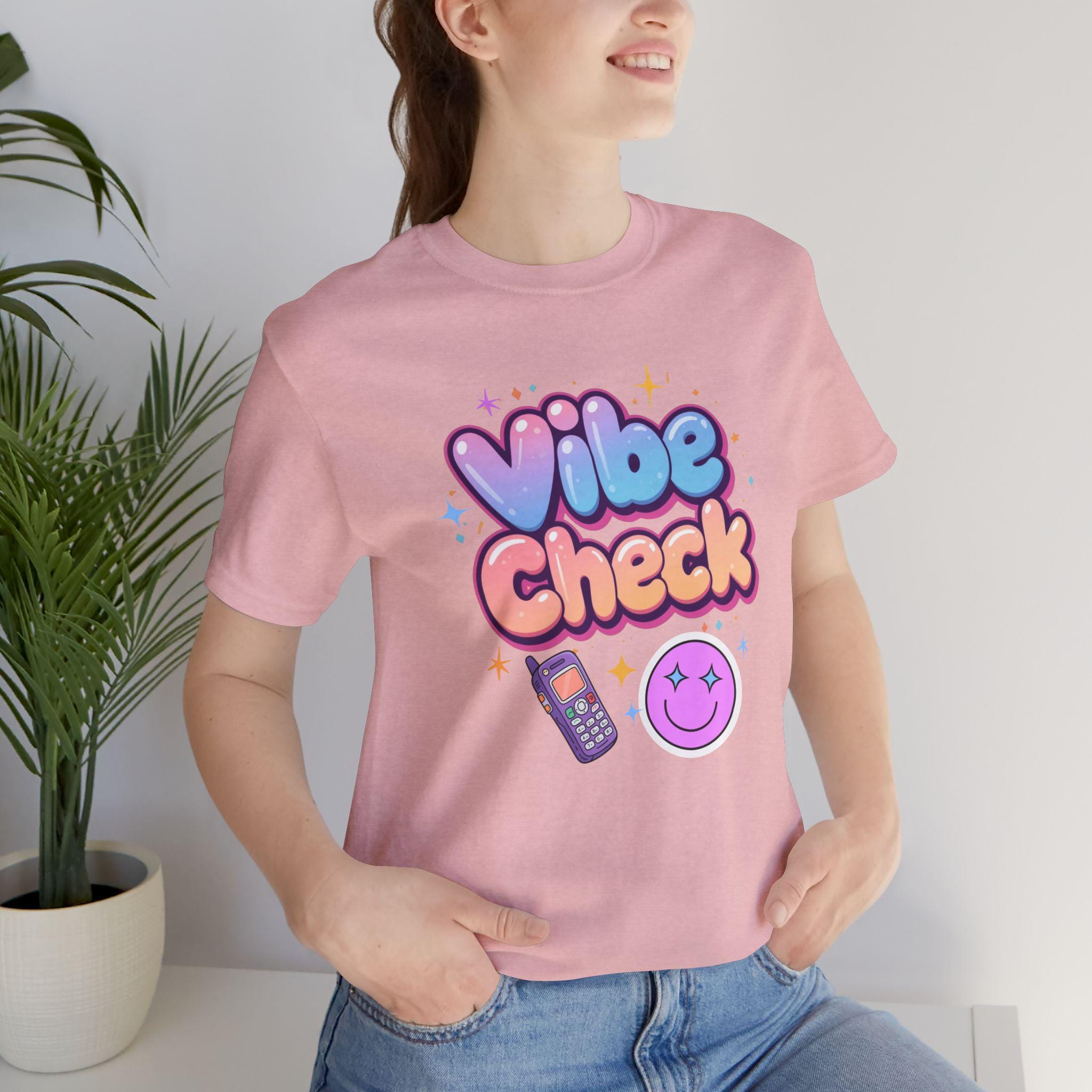 Vibe Check Retro Phone Graphic T-shirt | Pastel Smiley Shirt | Retro ...
