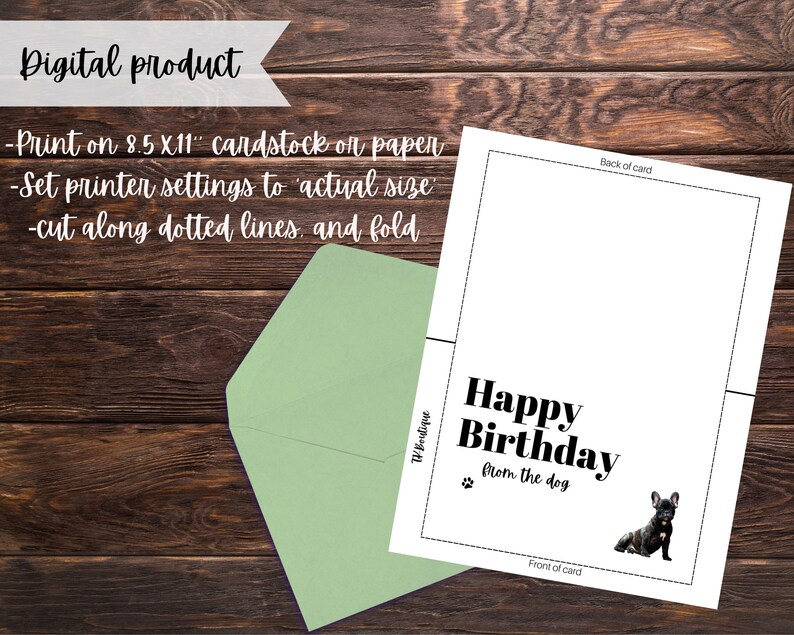 Pet Happy Birthday Card From the Dog -frenchy Printable 5x7'' Instant ...