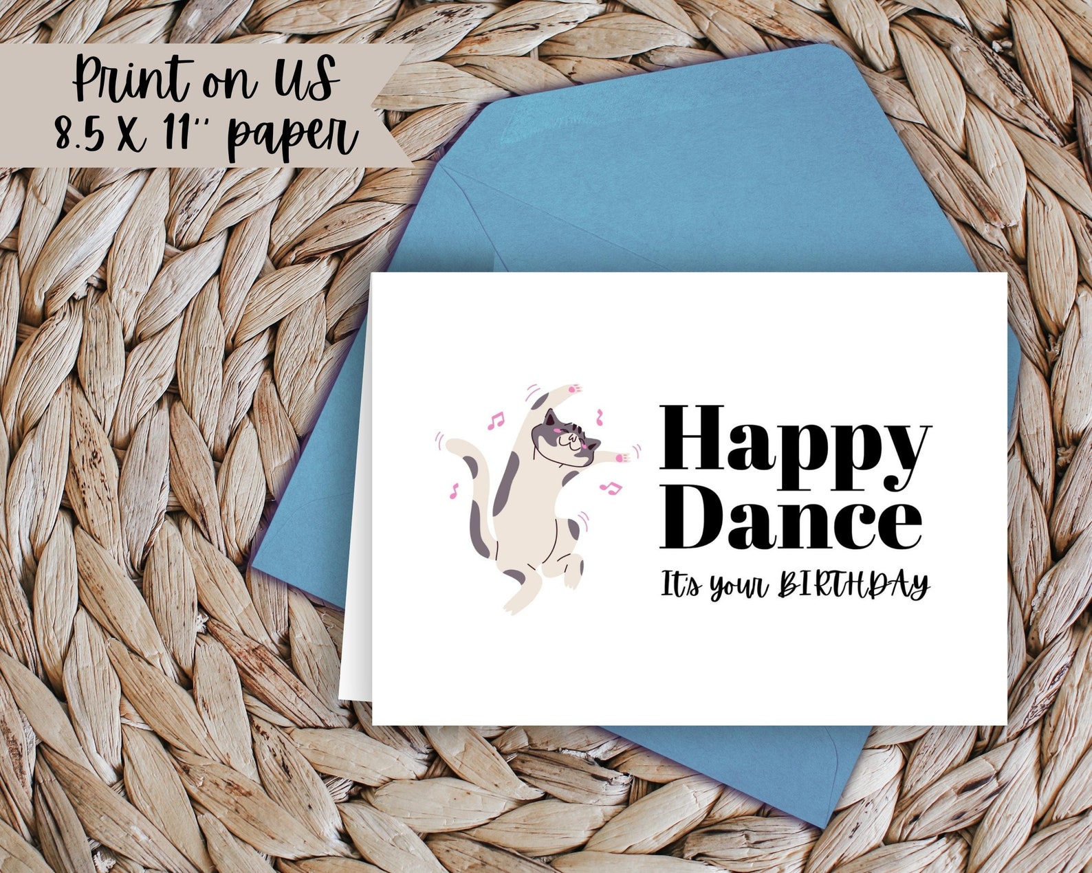Cat Happy Dance Birthday Card Printable 5x7'' Birthday Card - Etsy