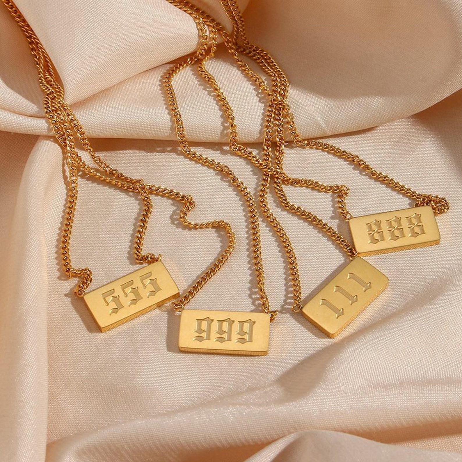 18k Gold 555 Angel Number Necklace | 555 Lucky Number Pendant ...