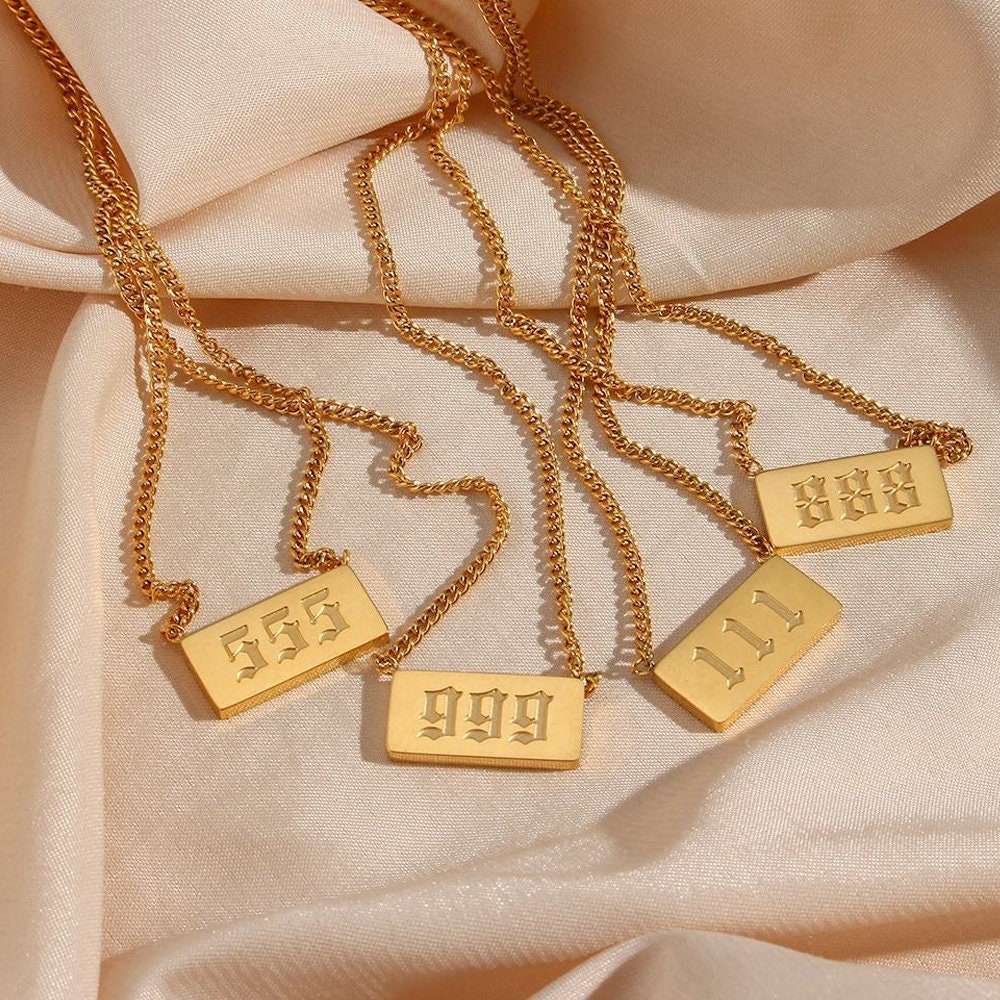 18k Gold 555 Angel Number Necklace | 555 Lucky Number Pendant ...