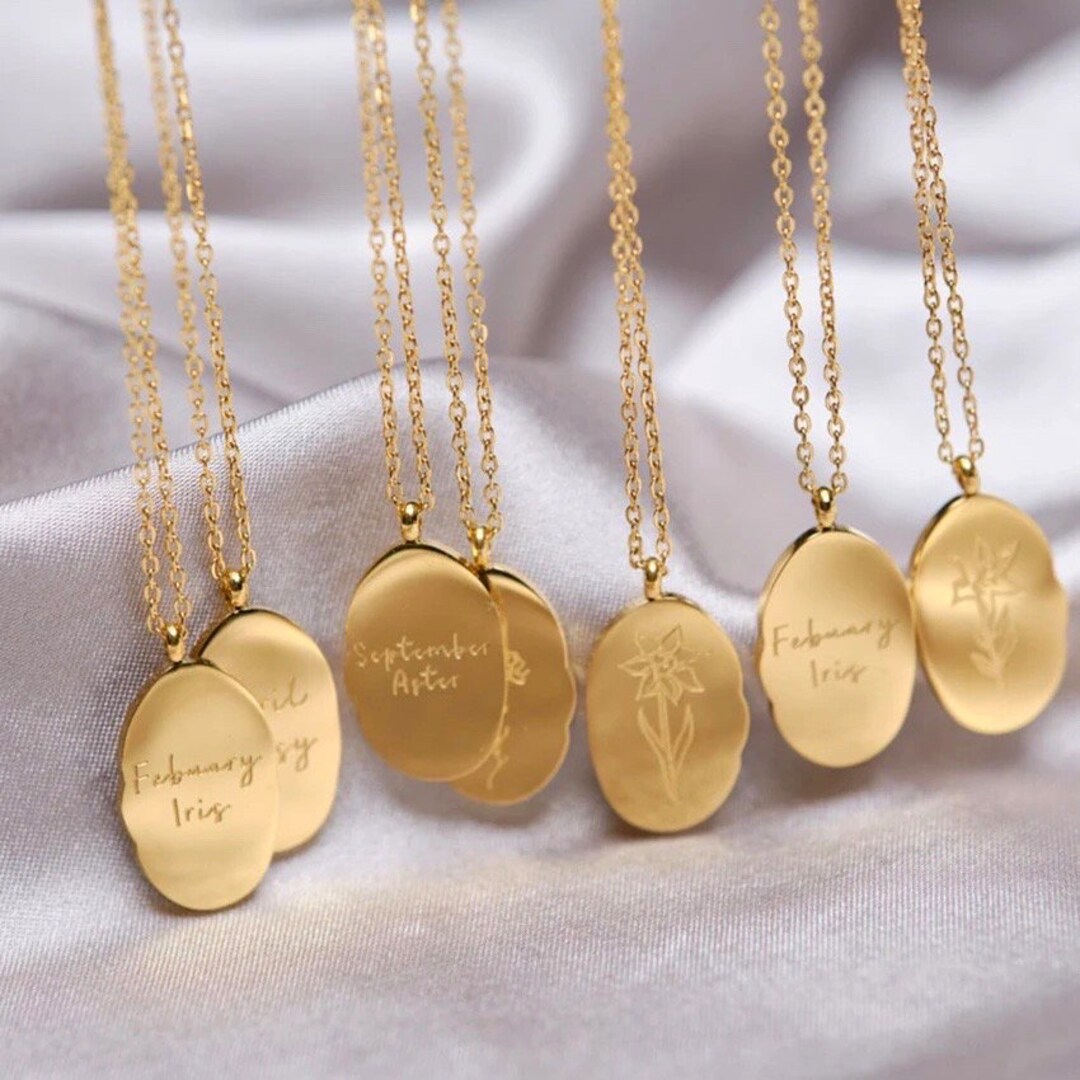18k Gold Personalized Birth Month Flower Charm Necklace | Dainty Flower ...