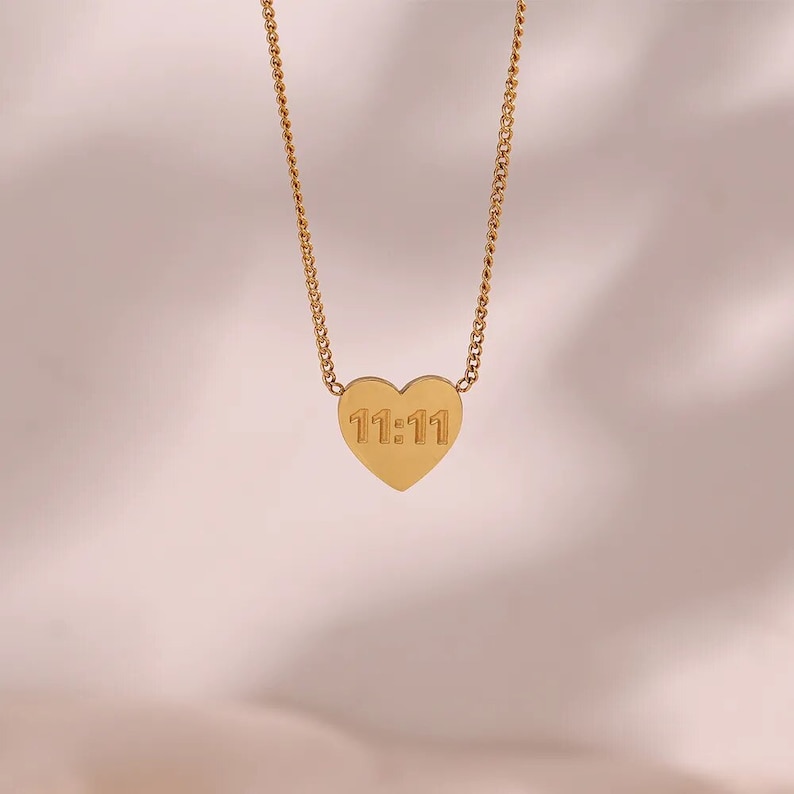 Gold Heart Angel Number 11:11 Necklace | 1111 Angel Number Pendant ...