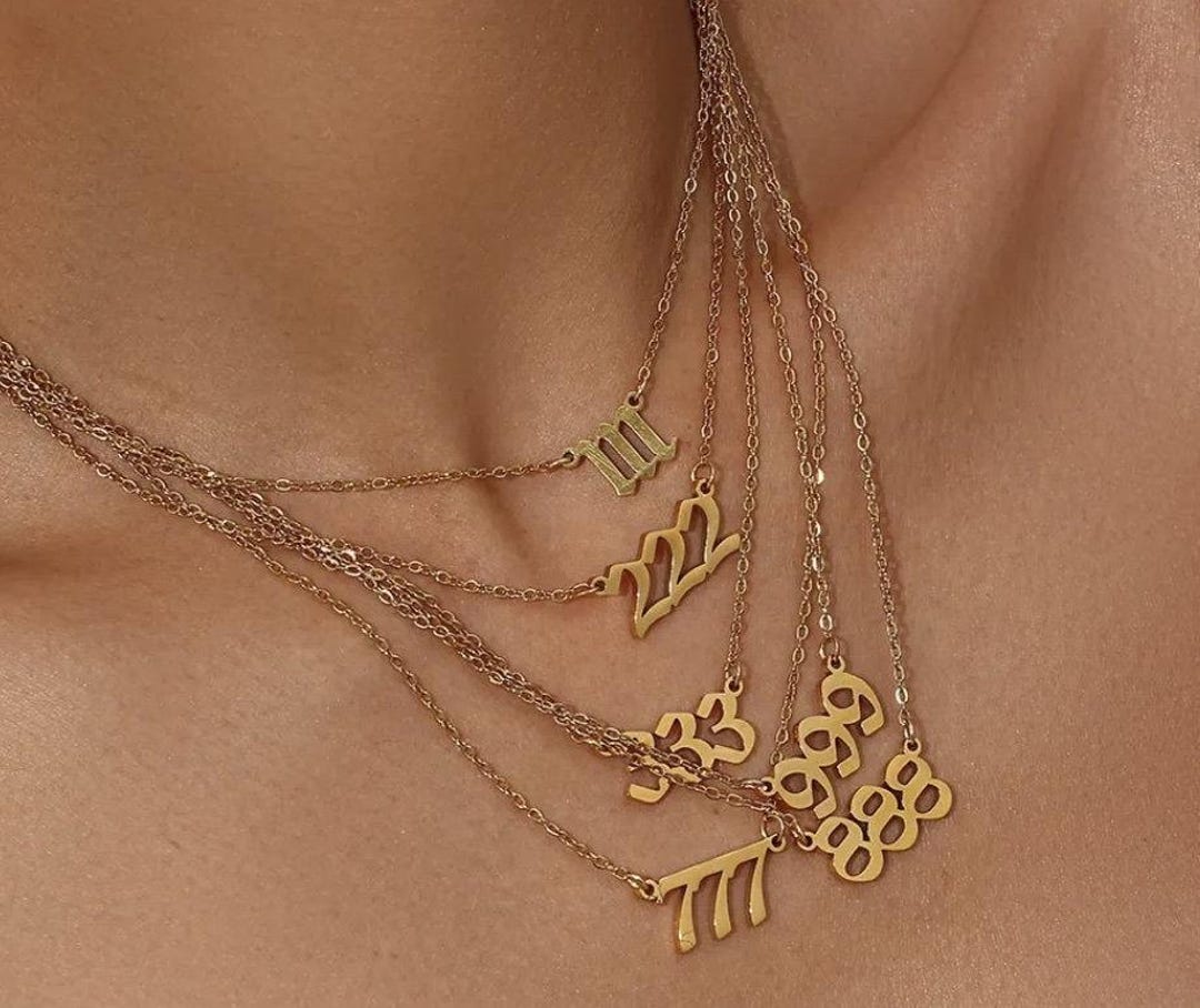 Gold Angel Number Necklace | Personalized Angel Number Pendant |lucky ...