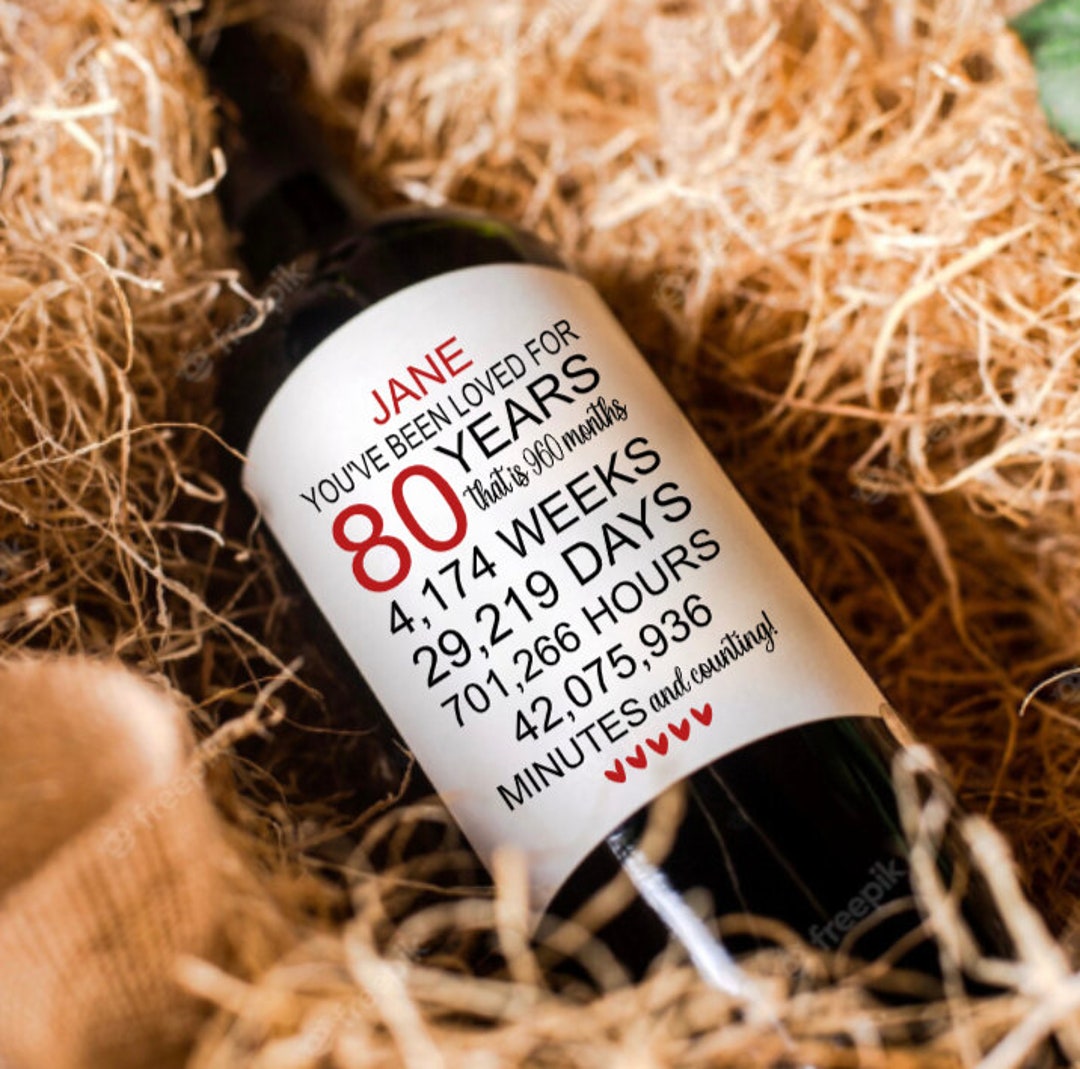 80th Birthday Wine Label Gift | Personalized Elegant Milestone Party ...