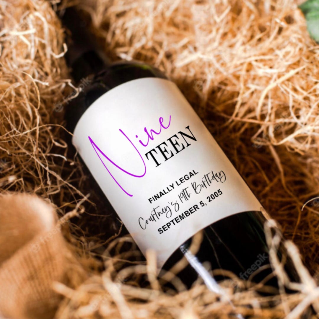 Nineteen 19th Birthday Wine Label Cheers to 19 Years Happy Birthday ...