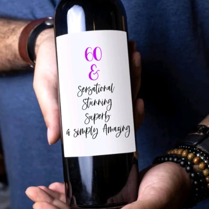 60th Birthday Wine Label Gift | Personalized Elegant Sixty Wine Label ...