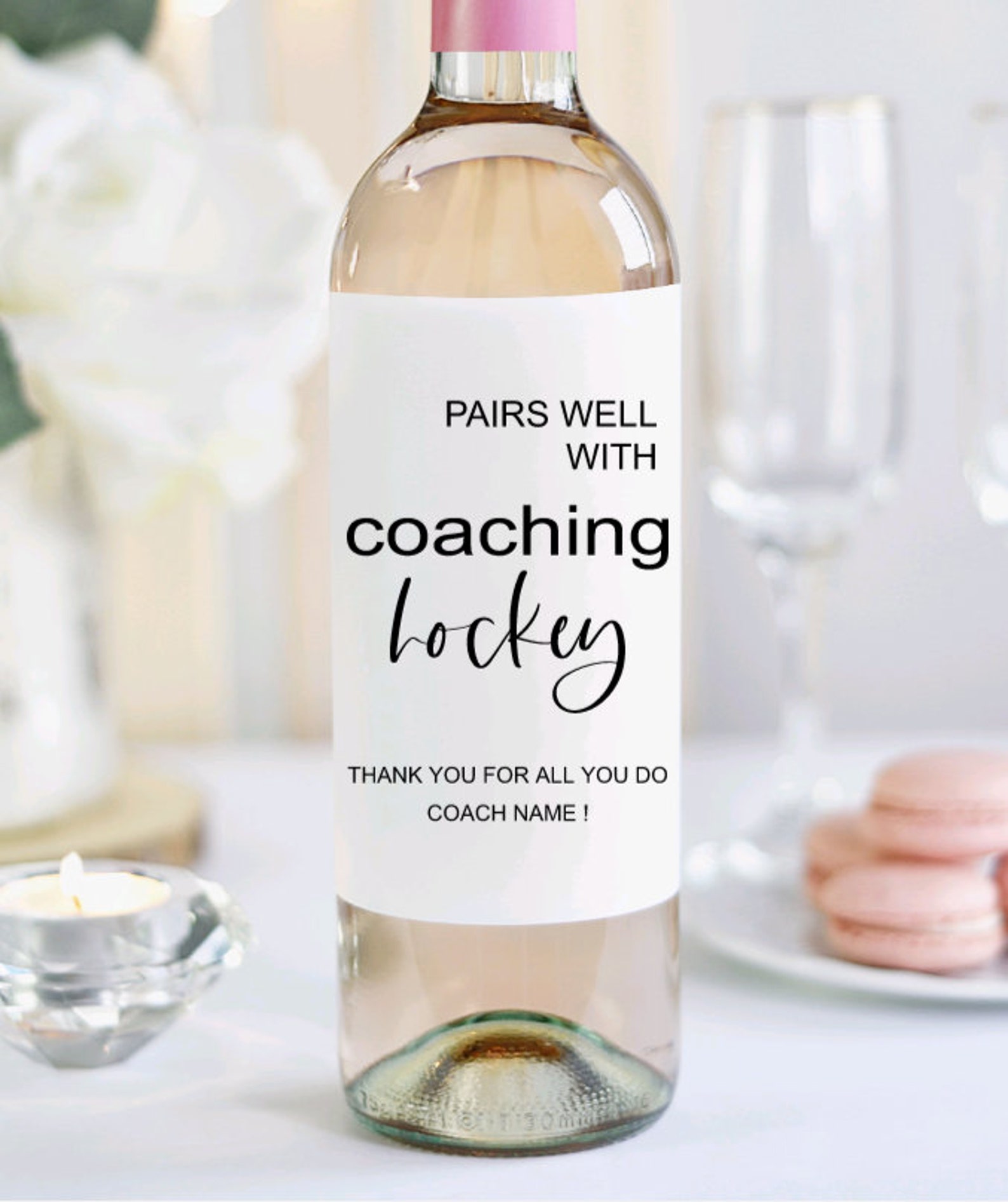 Hockey Coach Gift Christmas Wine Label Pairs Well With Coaching Thank ...